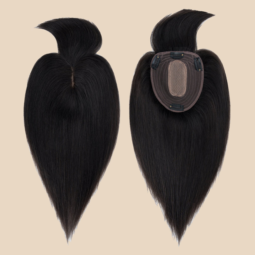 5x6" Bionic Scalp Top Natural Black Human Hair Topper with Bangs ...